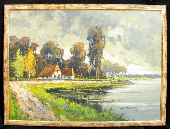 Bonhams : Virginia Van Norden (American 1905-1985) Houses in a California Landscape 23 x 31in