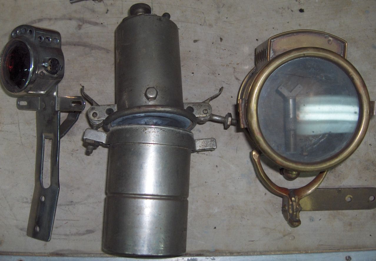Bonhams Cars : An acetylene motorcycle lighting set,