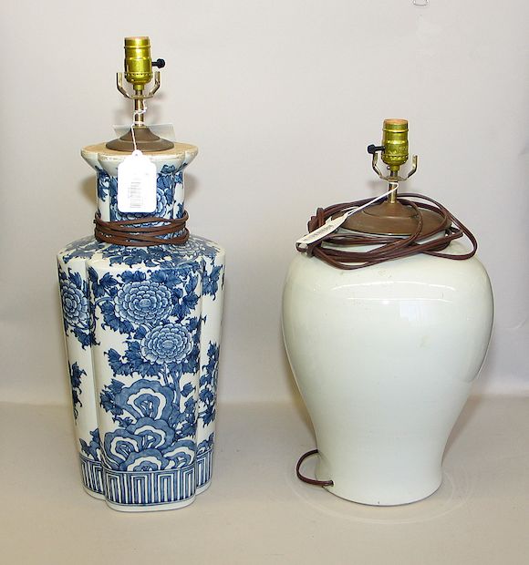 Bonhams : A group of three Asian porcelain vasiform table lamps