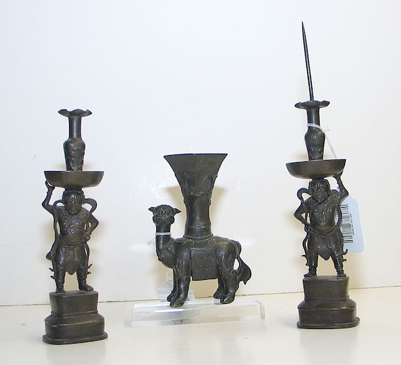 Bonhams : Three bronze altar objects