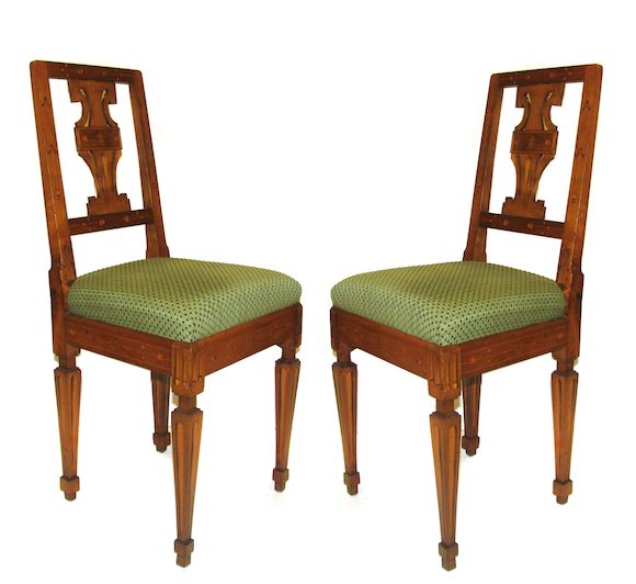 Bonhams : A set of two Italian Neoclassical inlaid walnut side chairs