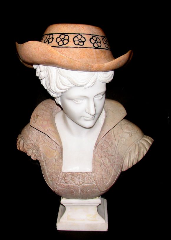 Bonhams : A tri-color marble bust of a maiden