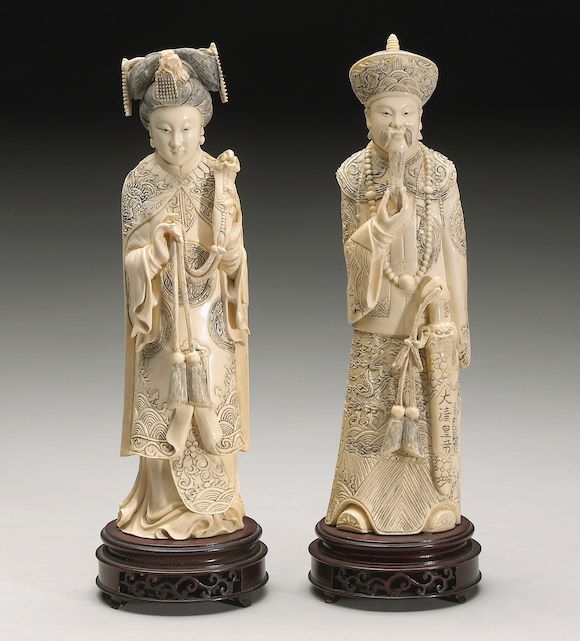 Bonhams : A tinted ivory emperor and empress