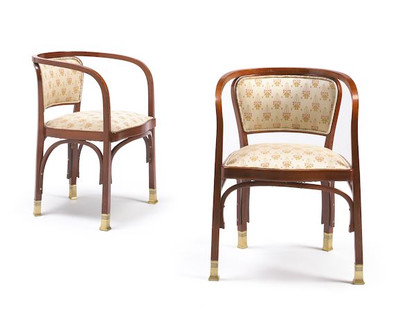 Bonhams : A pair of Gustav Siegel upholstered bentwood armchairs, model 715-F