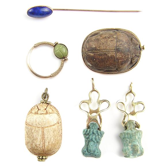 Bonhams : A collection of stone, scarab, faience, gold and metal jewelry
