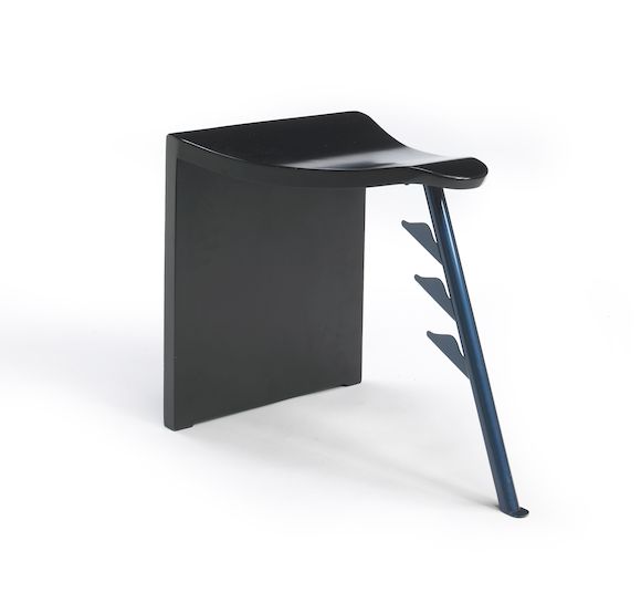 Bonhams : A Patrick E. Naggar ebonised wood and steel tabouret stool