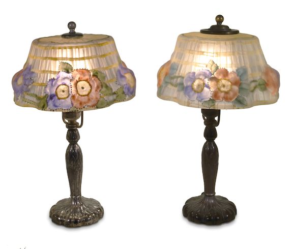 Bonhams : Two Pairpoint puffy glass and patinated-metal boudoir lamps