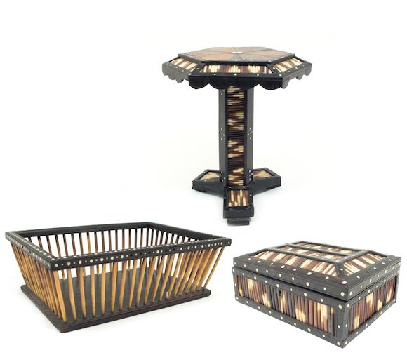 Bonhams : A group of three Anglo Indian ebonized and quill work items