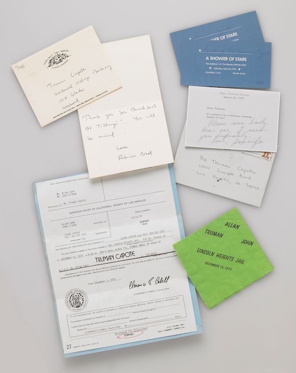 Bonhams : Notes from Jennifer Jones and Patricia Neal to Capote