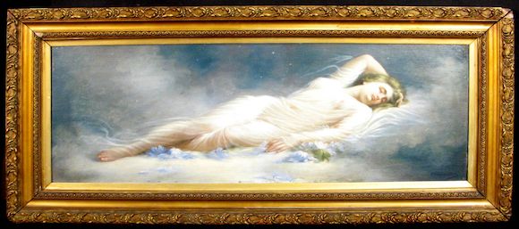 Bonhams : C. Sampietro (Italian 19th century) A recumbent girl in a ...