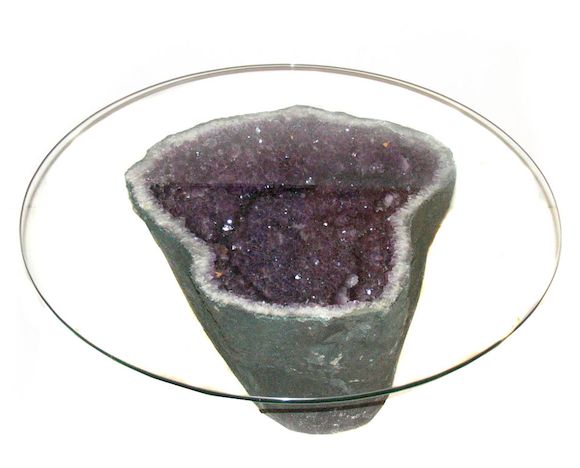 Bonhams : Amethyst geode table base with glass top