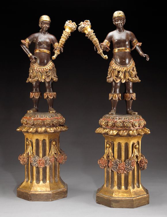Bonhams : A good pair of Spanish Colonial painted and parcel gilt ...