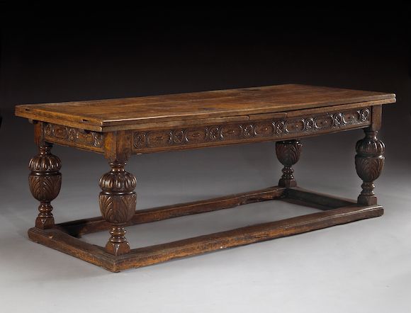 Bonhams : An Elizabethan style oak draw refectory table