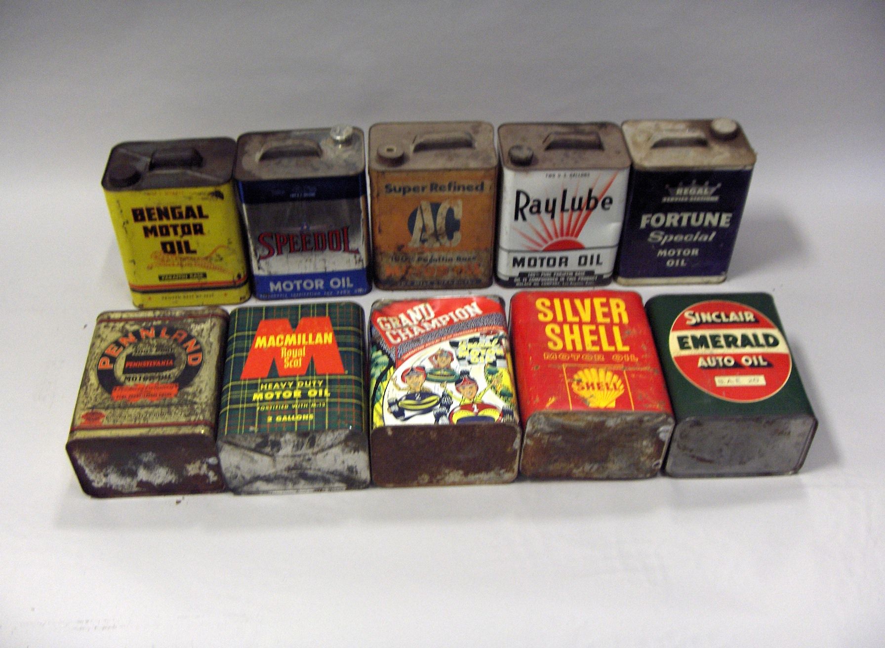 Bonhams Cars : A collection of ten two-gallon oil cans,