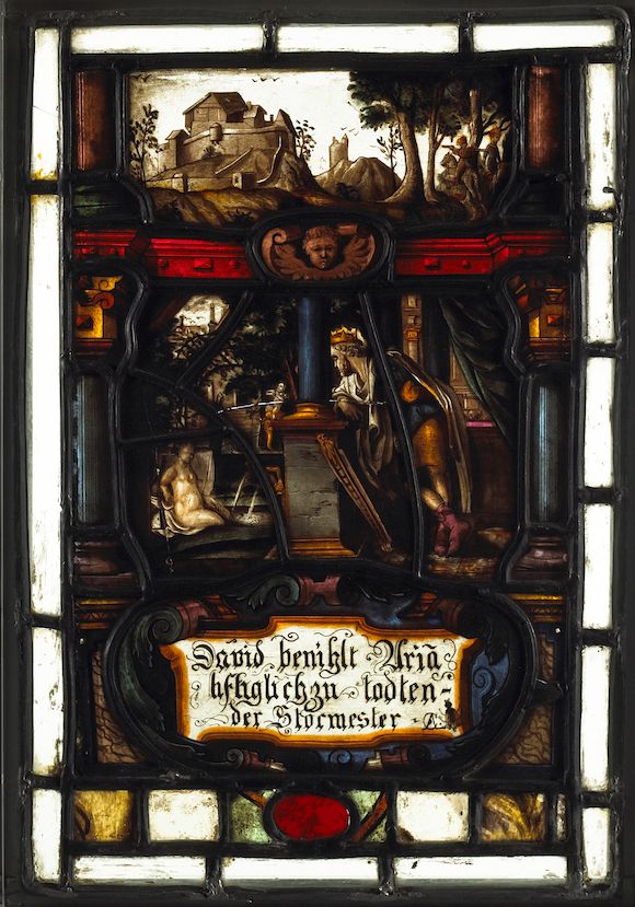 Bonhams : A Swiss stained glass panel: David and Bathsheba