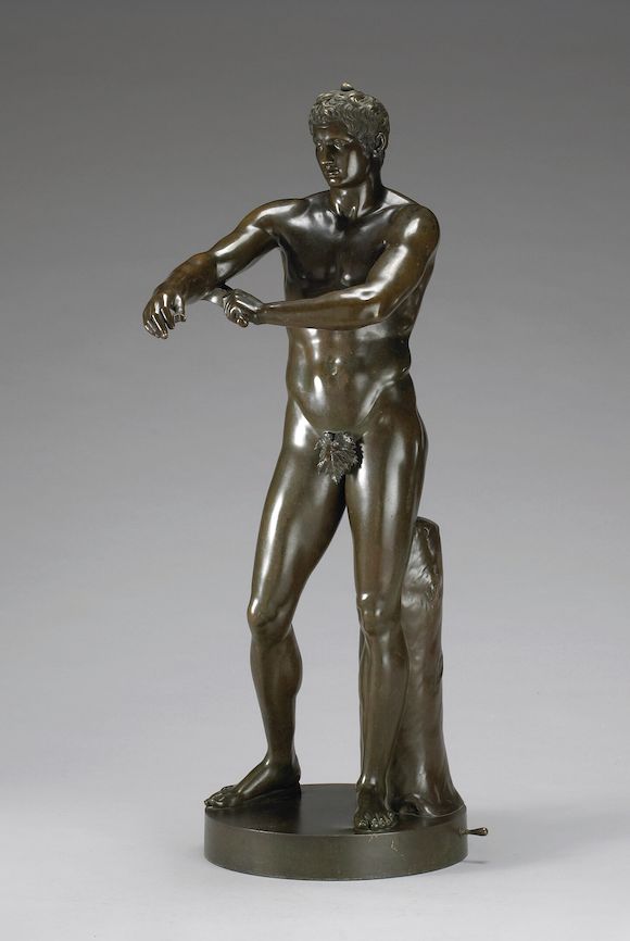 Bonhams : A patinated bronze figure of Apoxyomenos