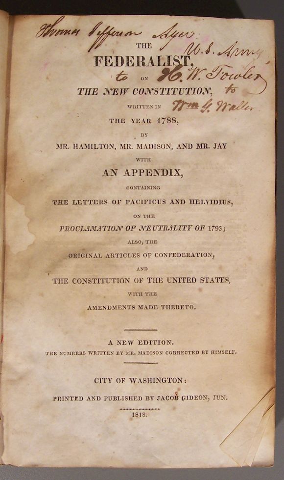 Bonhams : HAMILTON, ALEXANDER, JOHN JAY & JAMES MADISON.