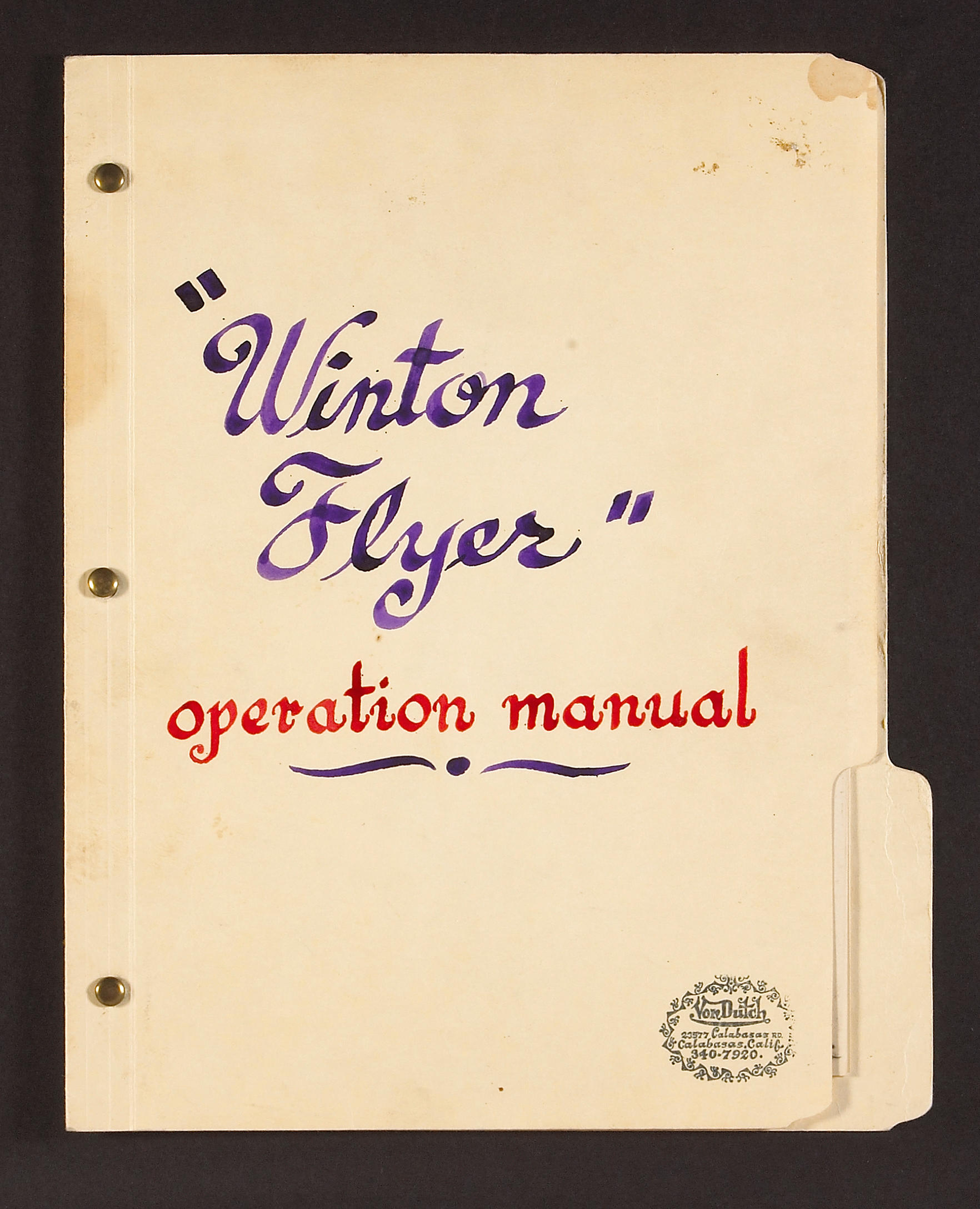 Bonhams Cars : A "Winton Flyer" operation manual and other film ephemera