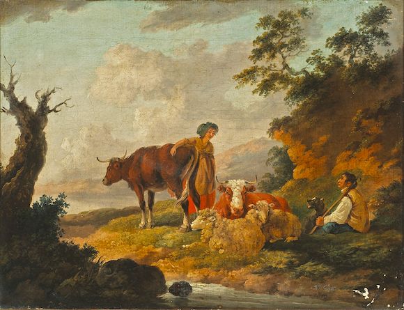 Bonhams : Peter La Cave (British 1769-1811) A milkmaid and a shepherd ...