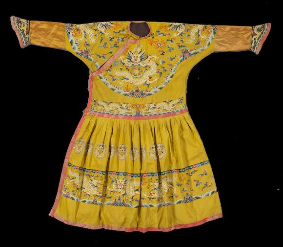 Bonhams : A yellow ground kesi-woven silk chaofu 18th/19th Century