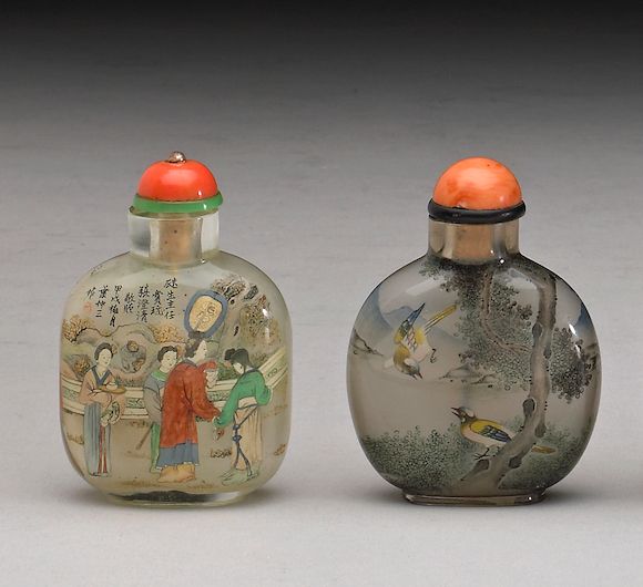 Bonhams : Two Ye School inside painted glass snuff bottles