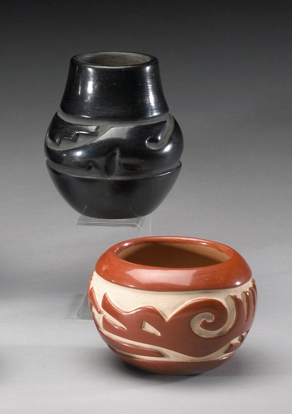 Bonhams : Two Santa Clara carved vessels; Margaret Tafoya, Mary Cain