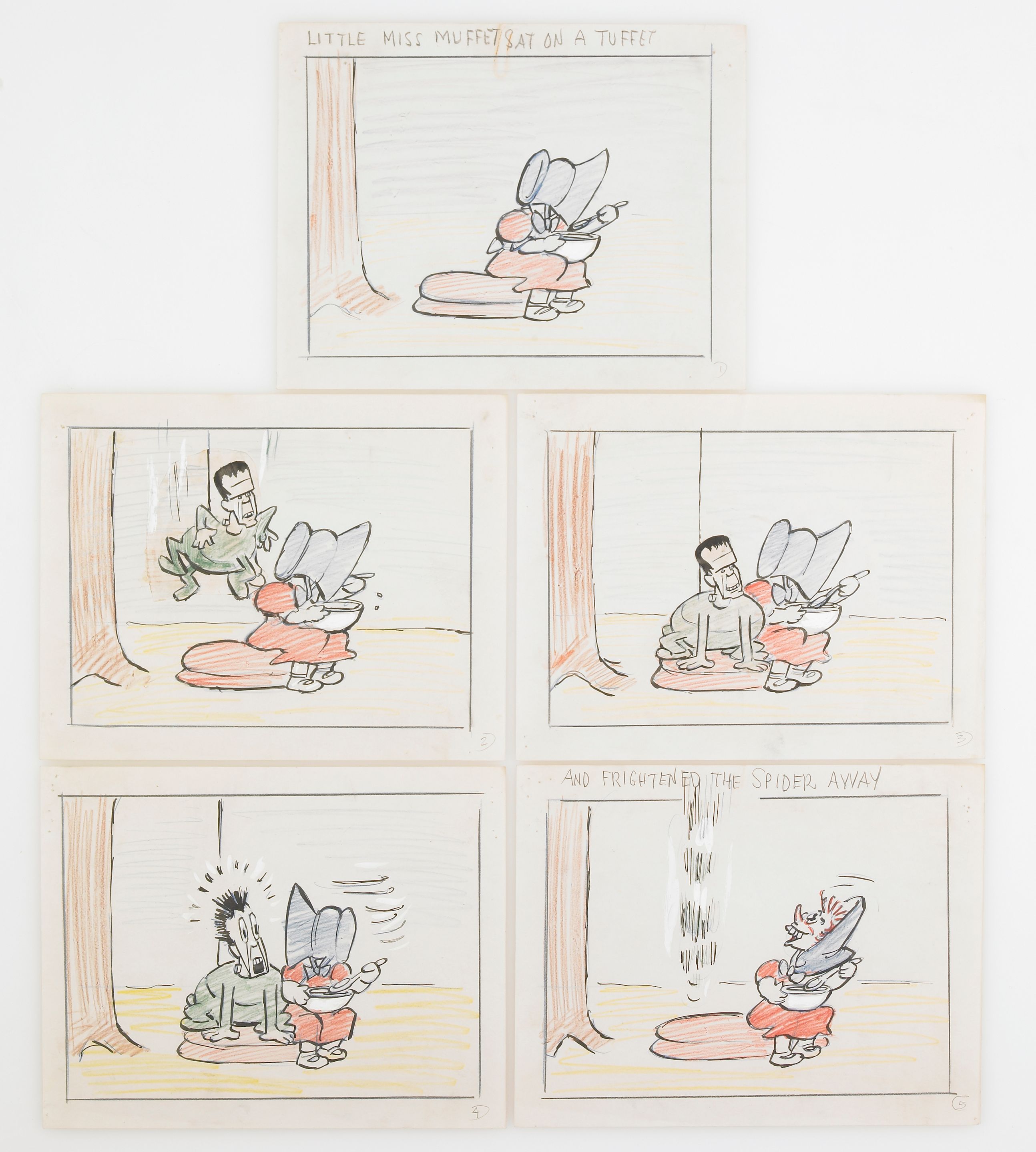 Five Famous storyboard drawings of Little Audrey and Spider - auctions ...