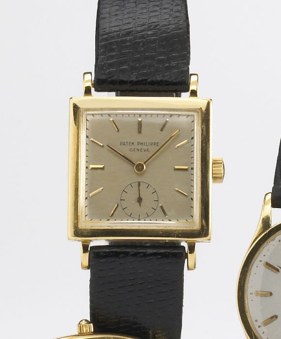 Bonhams : Patek Philippe. An 18k gold square cased wristwatchRef.1431 ...