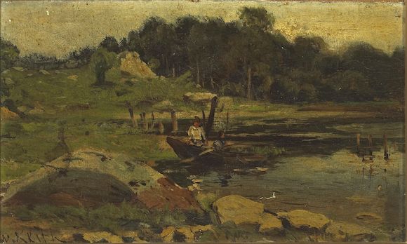 Bonhams : William Keith (1838-1911) A Day on the Lake 6 1/4 x 10 1/2in