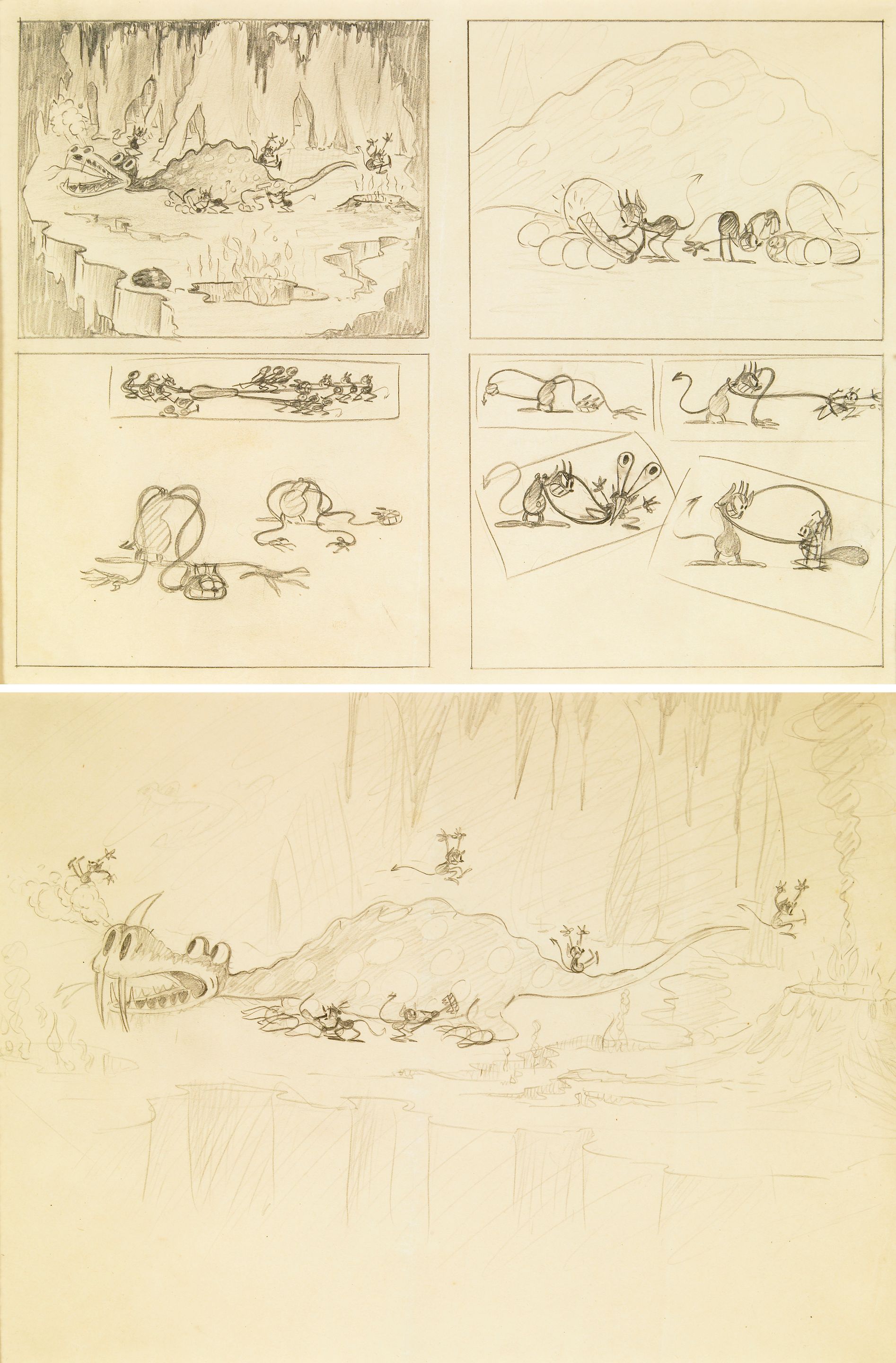 Nine early Walt Disney storyboard drawings from “Hell’s Bells ...