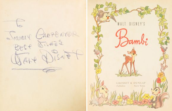 Bonhams : A Walt Disney signed children's book titled 'Walt Disney's Bambi'