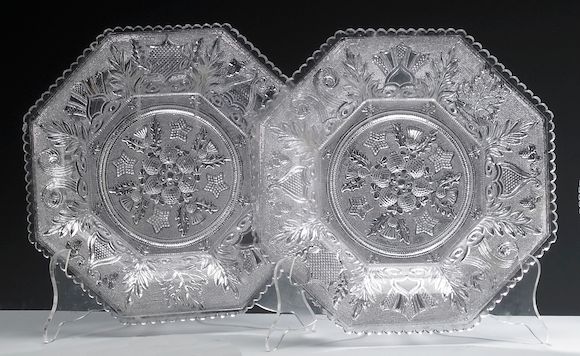 Bonhams : A set of eight molded octagonal lacey glass plates