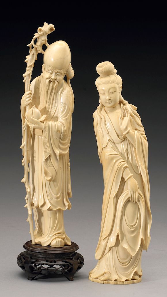 Bonhams : Two carved ivory figures