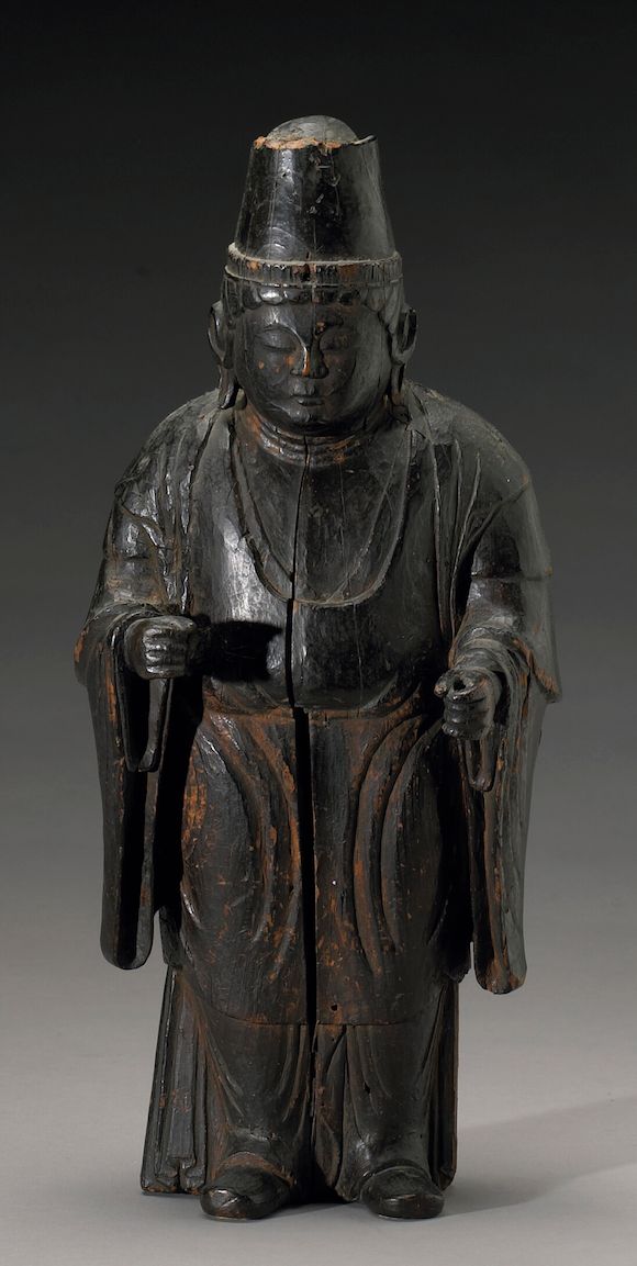 Bonhams : A carved wood figure of a Shinto deity Edo Period