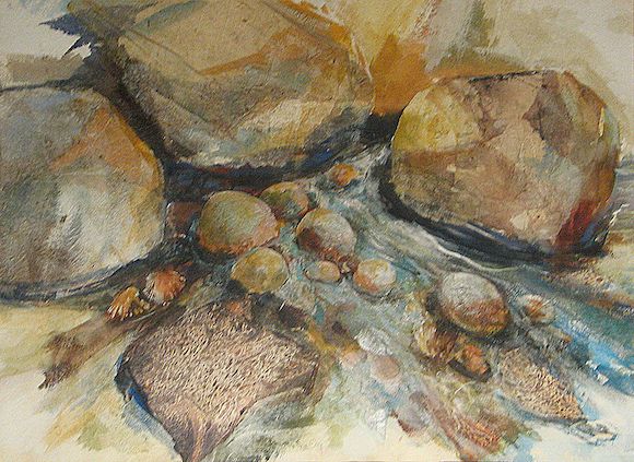 Bonhams : Beverly B. Marsh Tide pool with seashells and rocks 22 x 31in