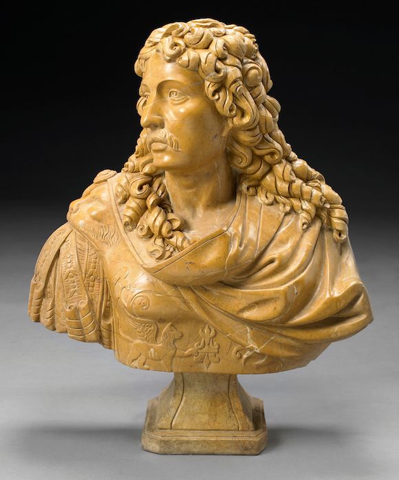 Bonhams : A carved marble bust of Louis XIV
