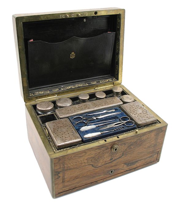 Bonhams : An early Victorian gentleman's brass lined rosewood toilet box
