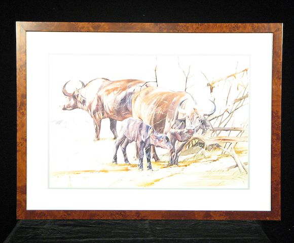 Bonhams : Allan Carter (British, born 1909) Water buffalo drinking in ...