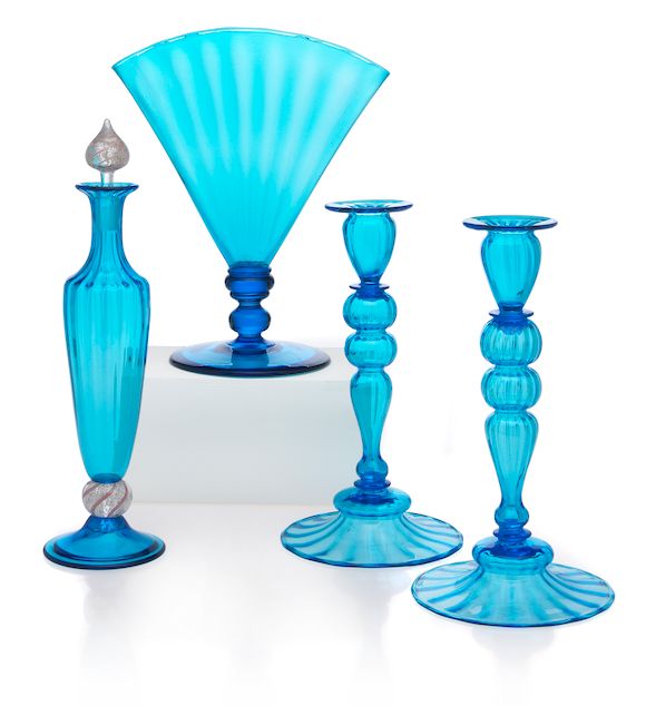 Bonhams : A collection of Steuben celeste blue glass decorative articles