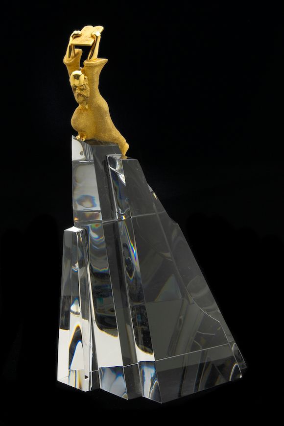 Bonhams : A Steuben clear glass and gold sculpture: Moses Breaking the ...