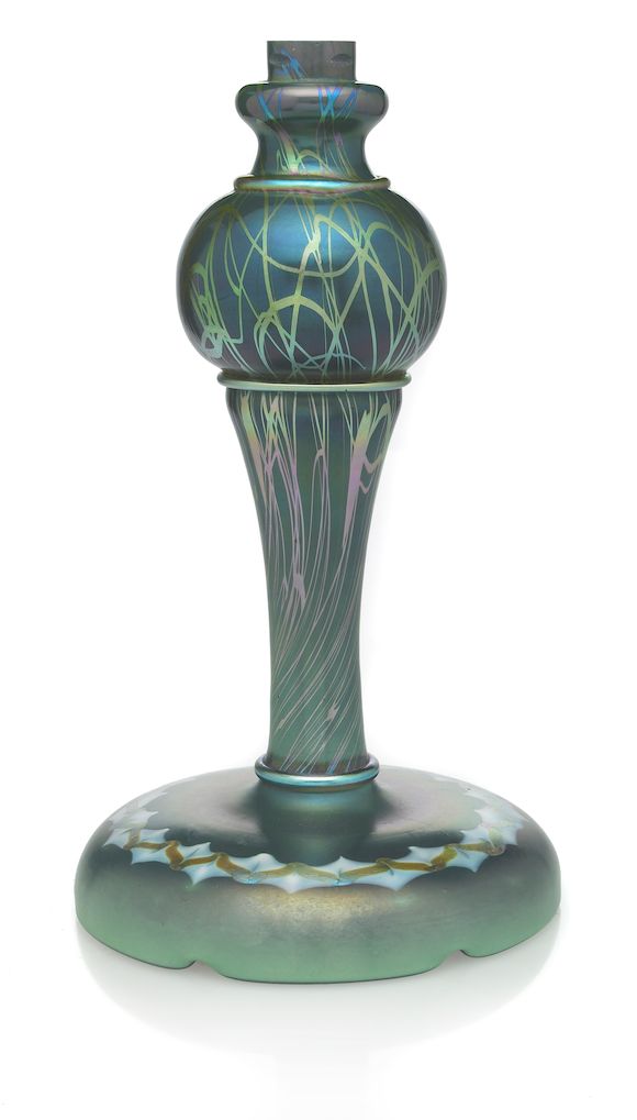 Bonhams : A Steuben Tyrian blue glass lamp base