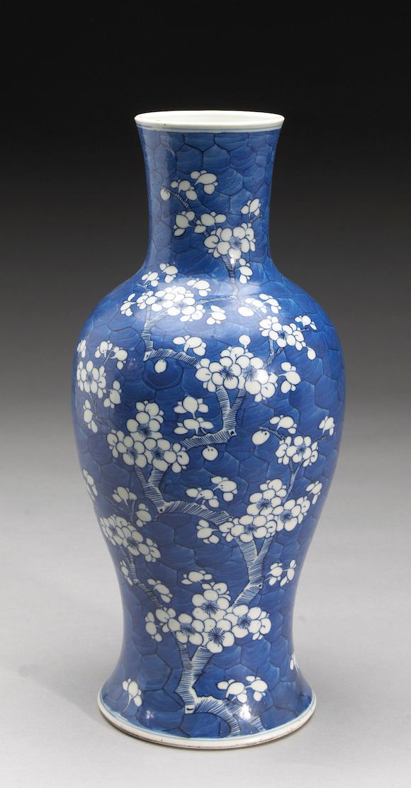 Bonhams : A blue and white porcelain vase with 'cracked ice and prunus ...