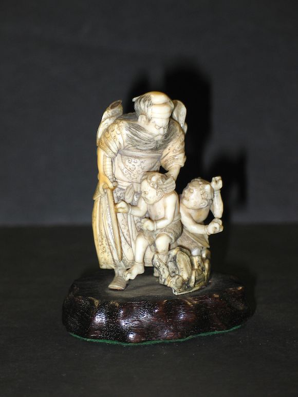Bonhams : An ivory okimono of Shoki and two oni Meiji Period