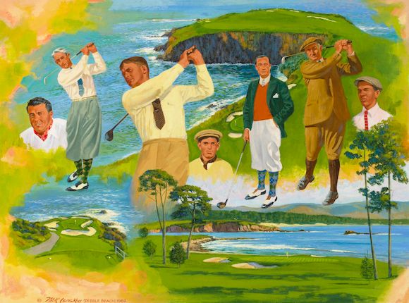 Bonhams : Leaskou, Nick Legends of US Golf (Pebble Beach), an oil on ...