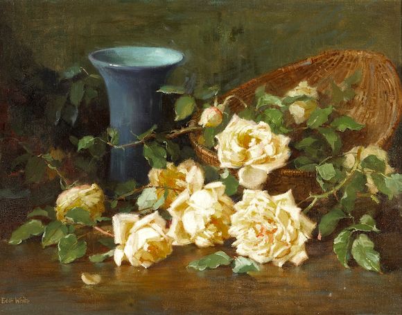 Bonhams : Edith White (American, 1855-1946) A Basket of Yellow Roses ...