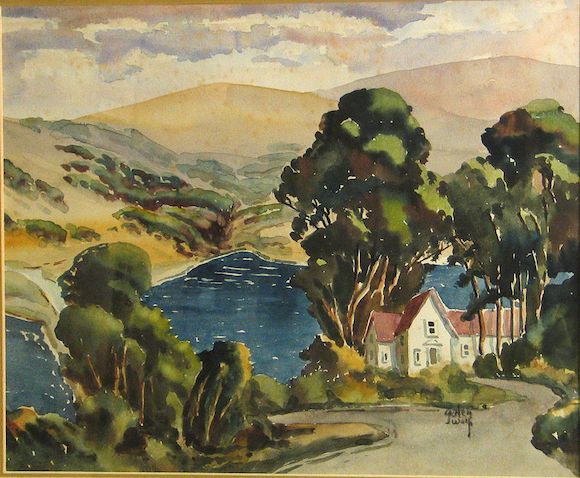 Bonhams : Galen Russell Wolf (American, 1889-1976) Shoreline home sight ...
