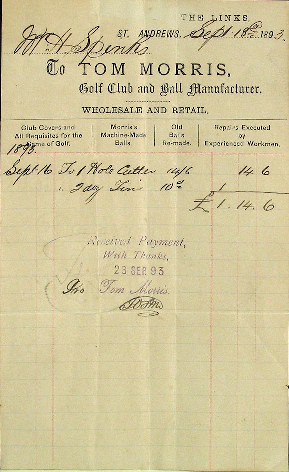 Bonhams : An original receipt from the Tom Morris shop in St. Andrews ...
