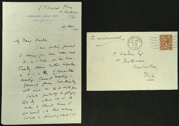 Bonhams : A Bernard Darwin hand-written letter 18 September 1935,