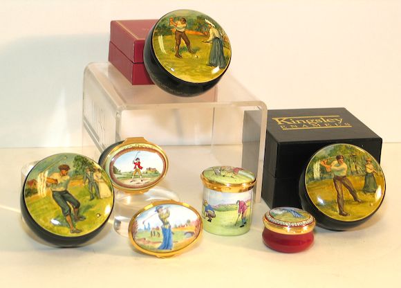 Bonhams : A collection of modern ceramic enamel decorated pill boxes,