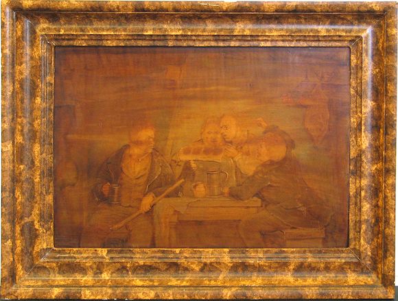 Bonhams : An English pokerwork picture of a tavern scene and a print of ...
